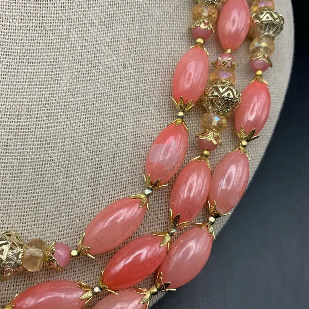 Unbranded | Jewelry | Pink Lucite Multi Strand Collar Necklace Gold ...